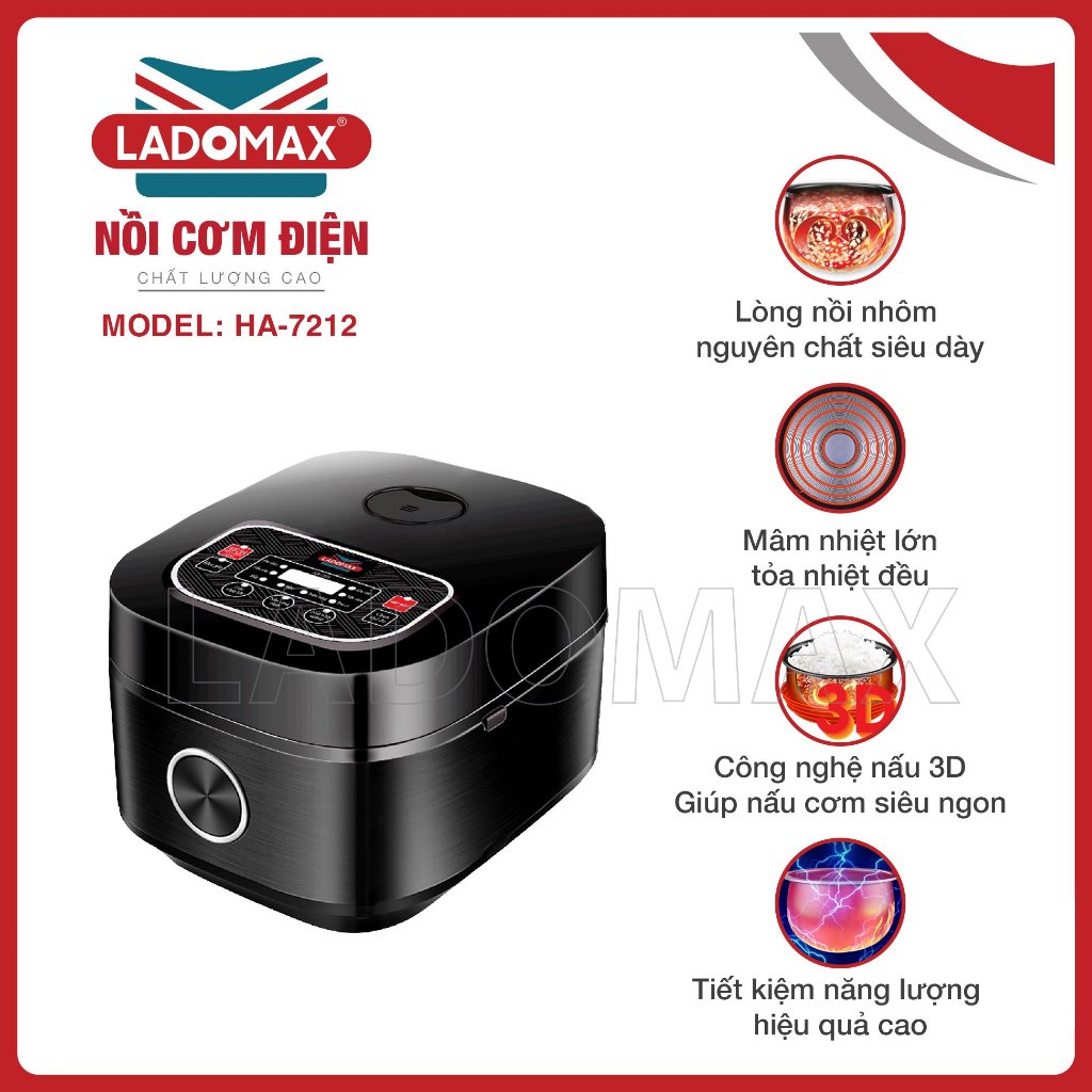 Nồi cơm điện tử đa năng 1.2L LADOMAX HA-7212- ,Phủ men chống dính ...
