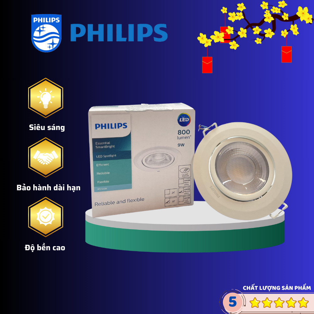 Đèn LED Spotlight chiếu điểm Philips RS100B 3W LED2, 6W LED5, 9W LED8 hàng chính hãng | Shopee ...