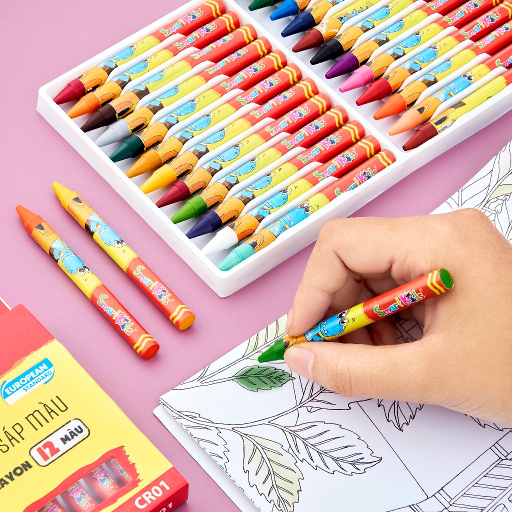 Bút sáp màu Smartkids Dino CR01 / CR02 / CR03 12-18-24 màu tô dành cho ...