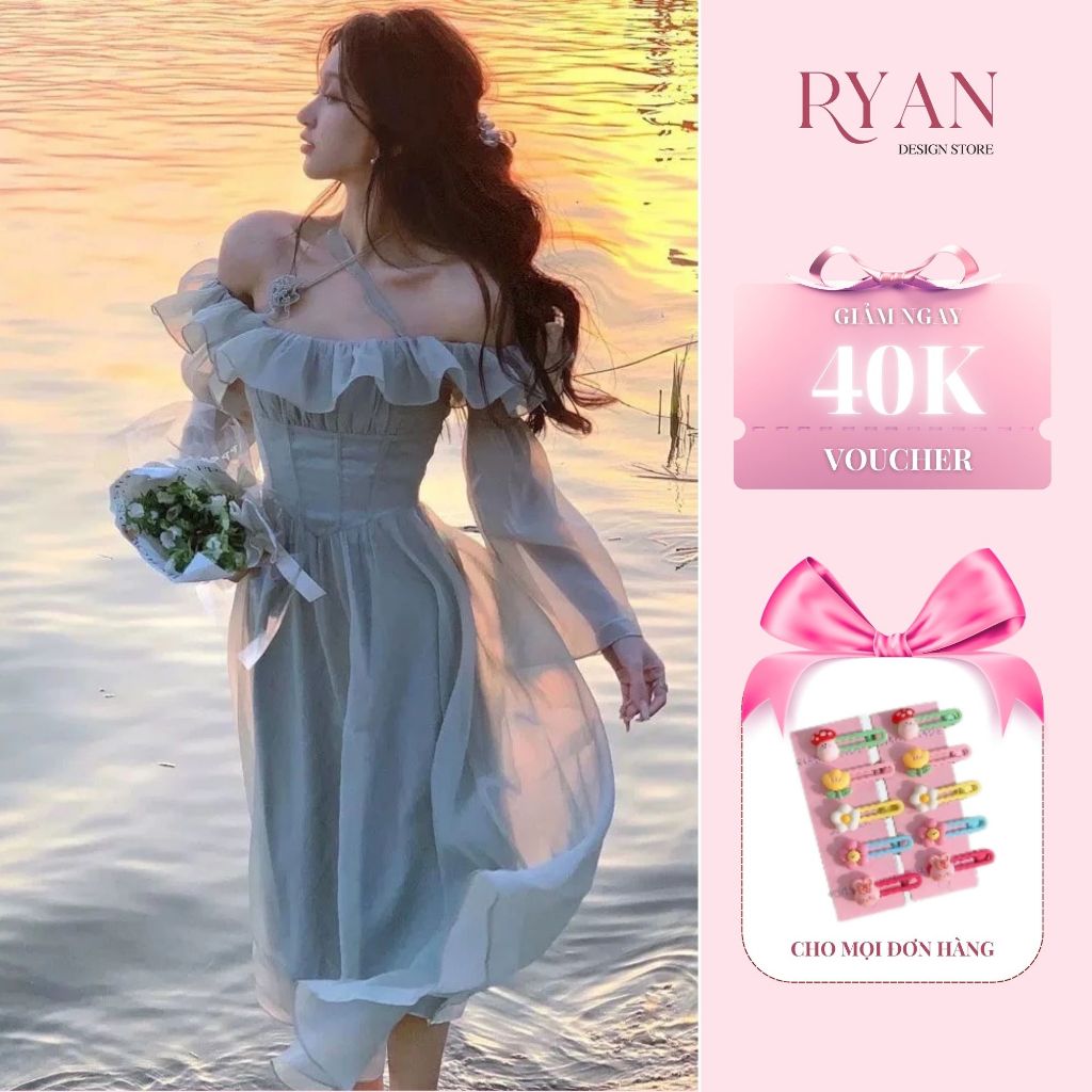 Đầm Thiết Kế Trễ Vai Dễ Thương, Váy Xòe Dáng Dài Xinh Xắn, Bồng Bềnh ...