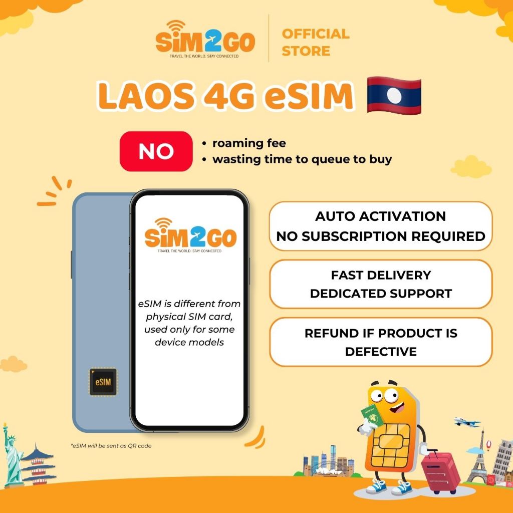 Laos 4G eSIM - Multi plans (10 - 15 days) -Voice- SIM2GO | Shopee Việt Nam