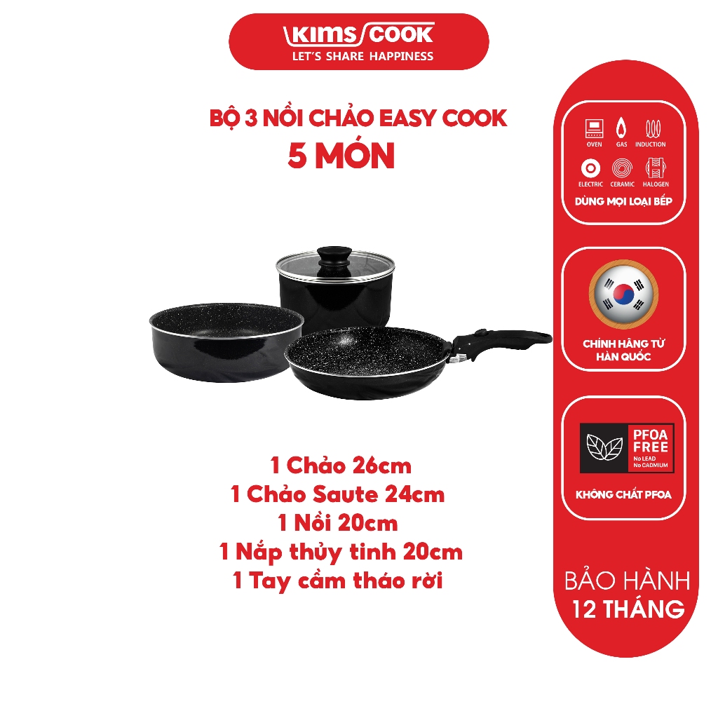 [BỘ 5 MÓN] Nồi Chảo Easy Cook Chống Dính Cao Cấp Kims Cook - Tay Cầm ...