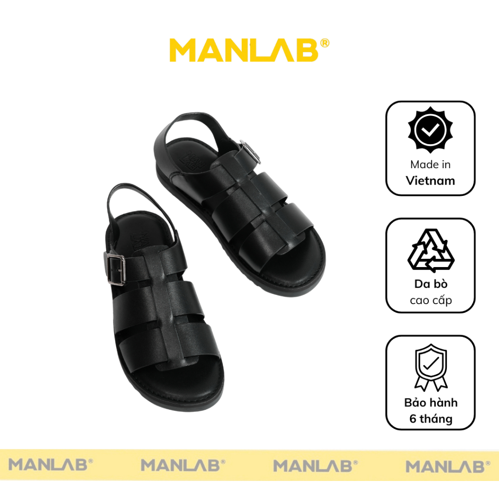 Dép Sandals nam da bò cao cấp phong cách chiến binh MANLAB LAB-08 đế ...
