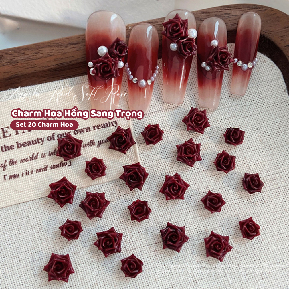 Set 20 Charm Hoa Hồng Đỏ Sang Trọng | Trang Trí Móng Tay | Shopee Việt Nam