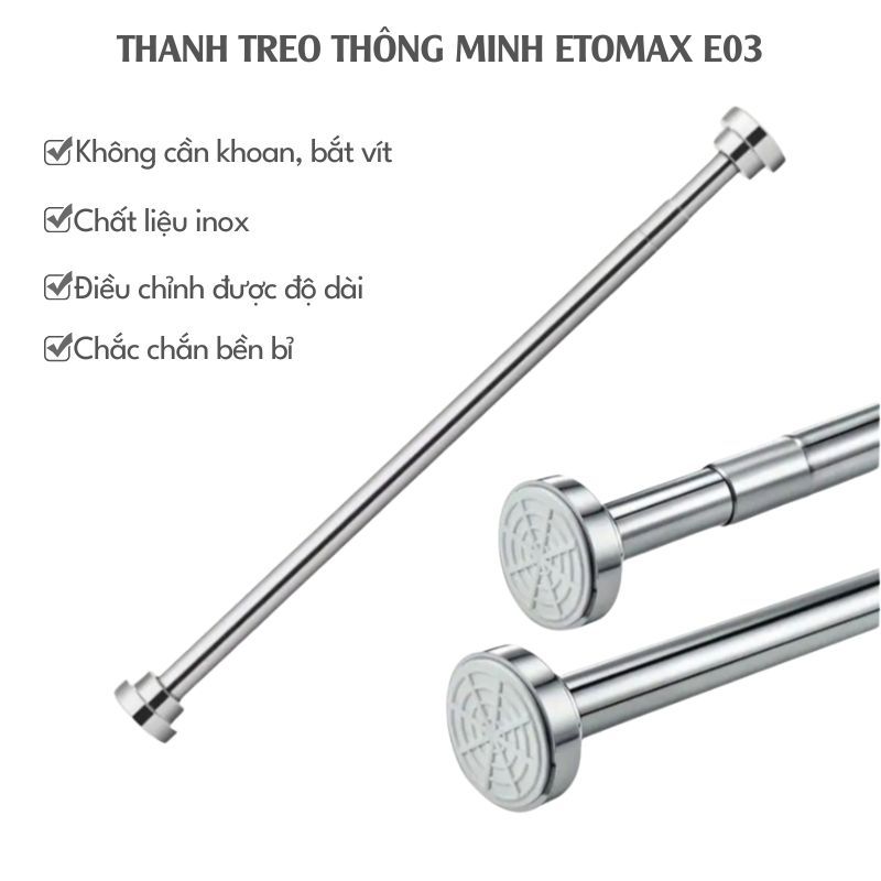 Thanh treo đồ đa năng ETOMAX E03, chất liệu Inox 304 siêu bền, lắp đặt ...
