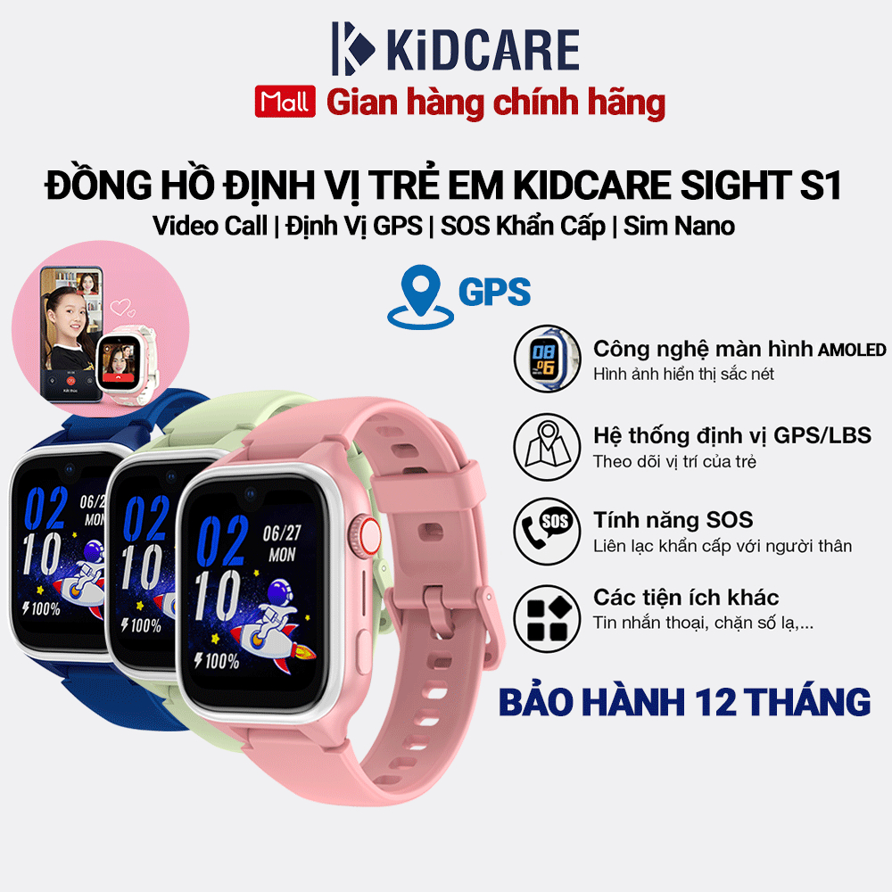 Đồng hồ định vị trẻ em Kidcare Sight S1 gọi video call | Định vị GPS ...