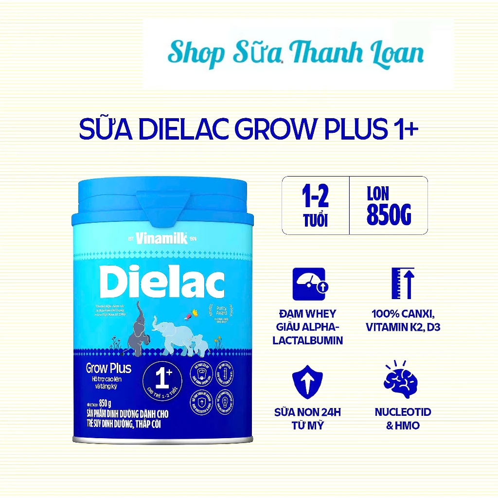 [HSD T12-2026] [Mẫu Mới) Sữa Bột Dielac Grow Plus 1+ HT 850g (Sữa Non). | Shopee Việt Nam