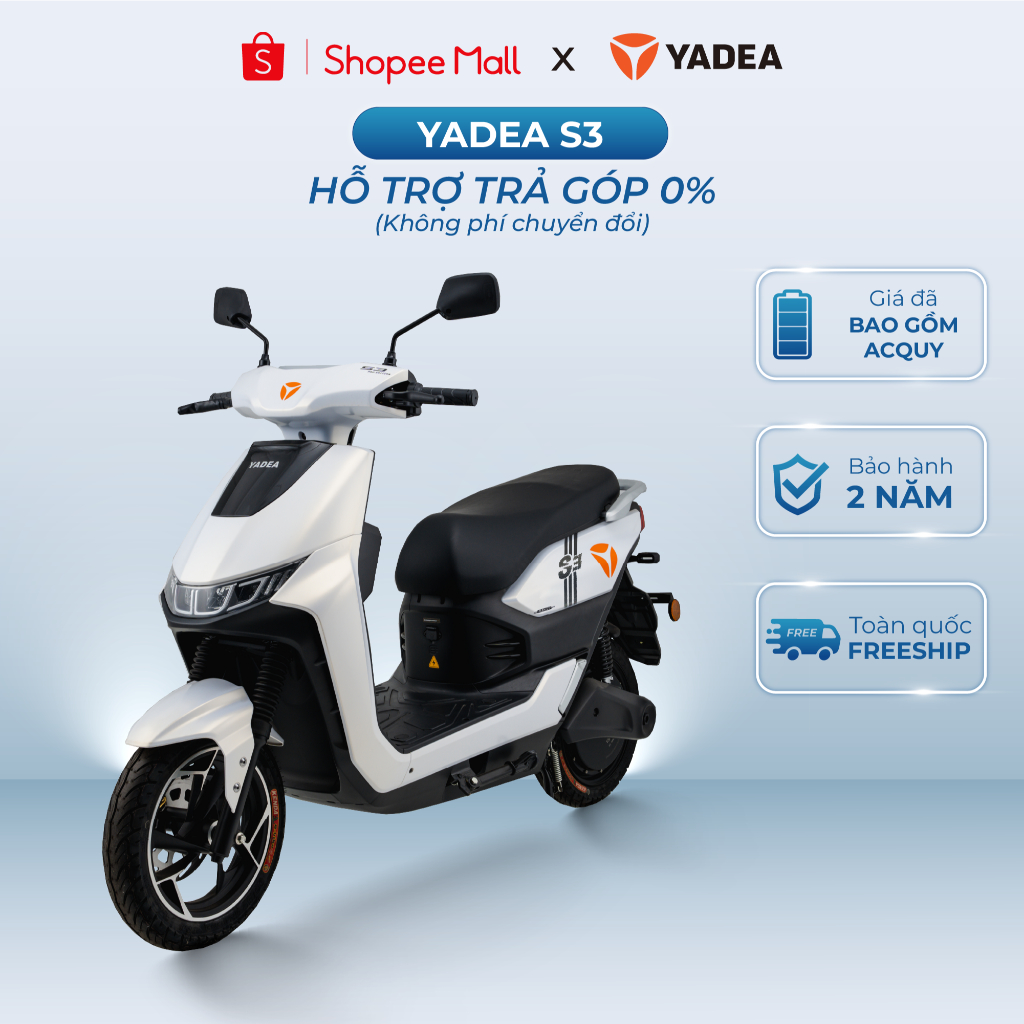 [TRẢ GÓP 0%] Xe Máy Điện Yadea S3 Mạnh Mẽ 90Km Một Lần Sạc Chống Nước Hiệu Quả - Bảo Hành 2 Năm ...