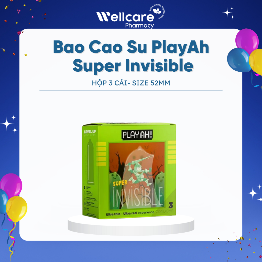 Bao Cao Su PlayAh Super Invisible - Hộp 3 cái - Size 52mm. | Shopee Việt Nam