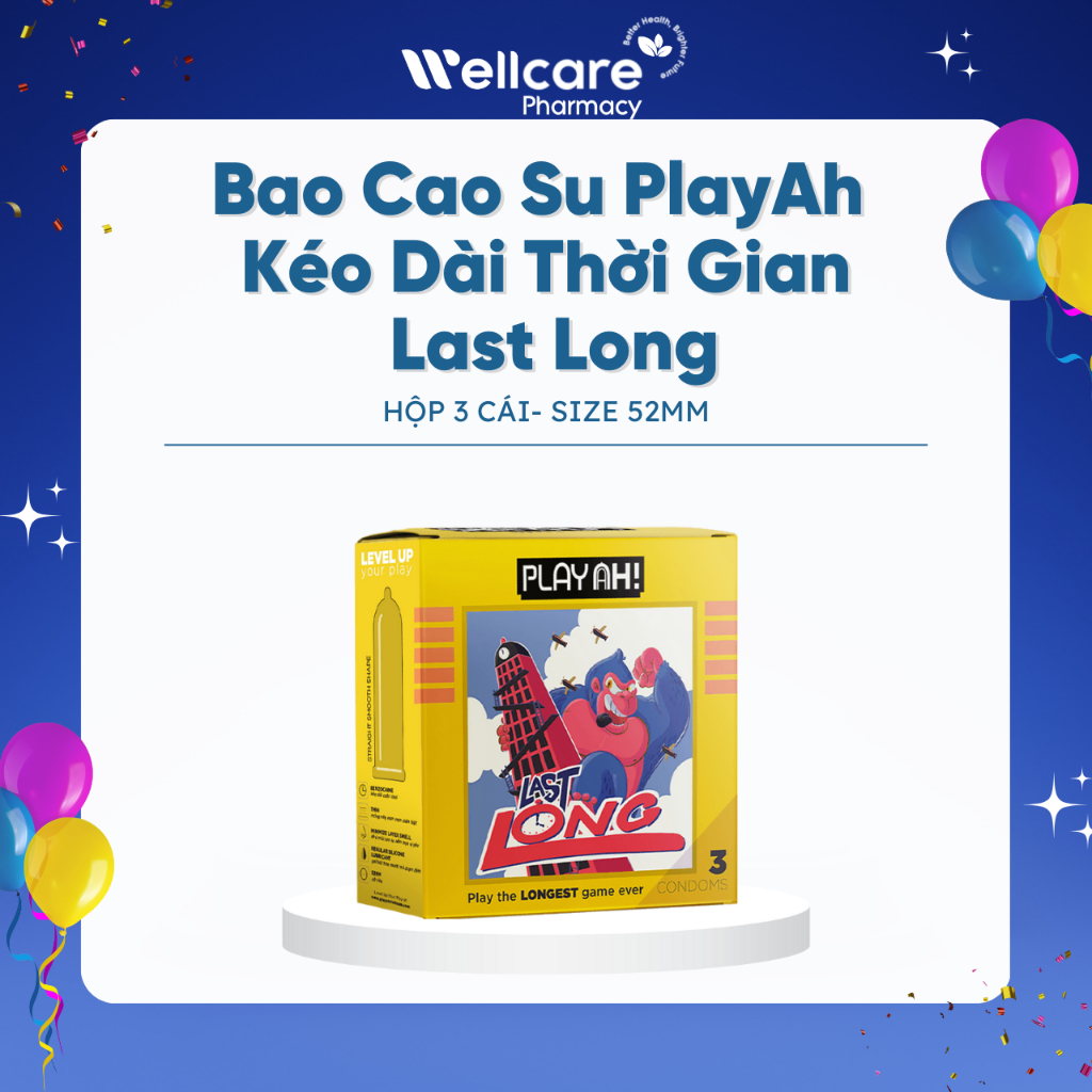 Bao Cao Su PlayAh Kéo Dài Thời Gian Last Long - Hộp 3 cái - Size 52mm. | Shopee Việt Nam