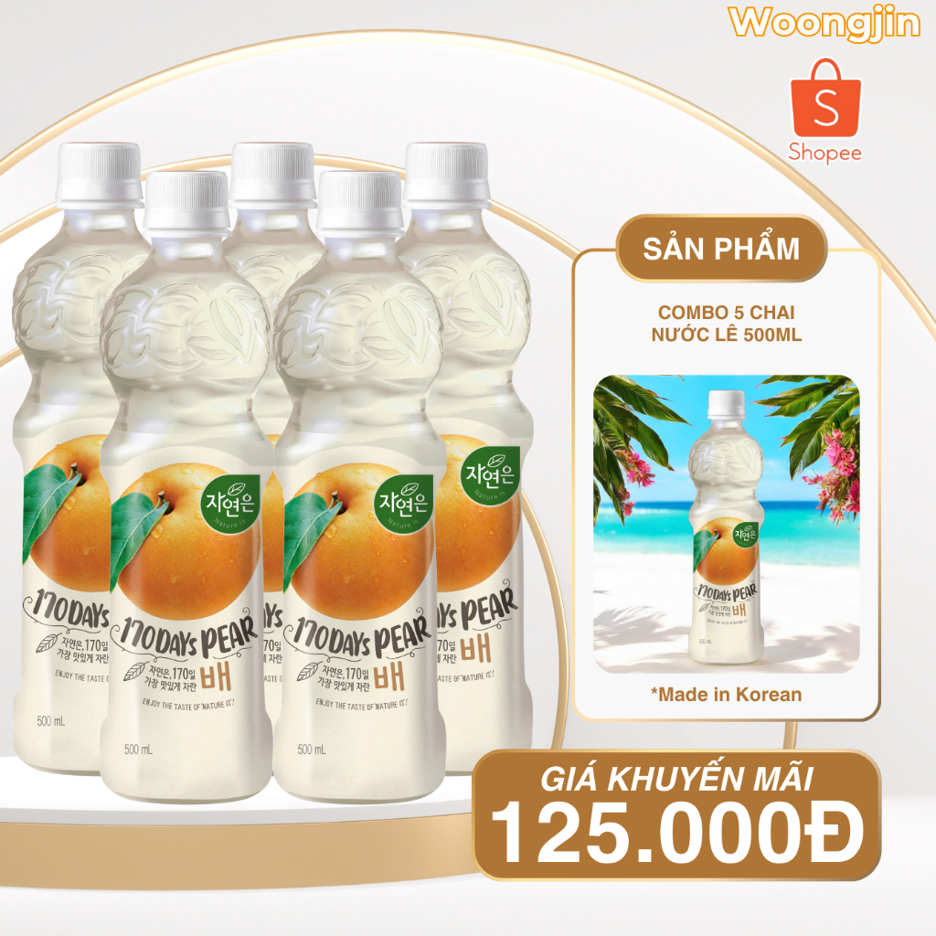 Sale Date T8/2025 - Combo 5 chai Nước Lê Woongjin - 500ml | Shopee Việt Nam