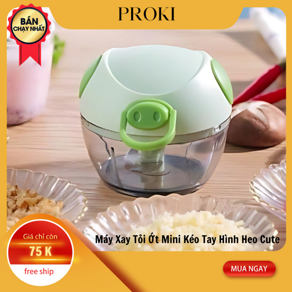 Máy Xay Tỏi Ớt Mini Kéo Tay Hình Heo Cute – Dung Tích 170ml, Tiện Dụng ...