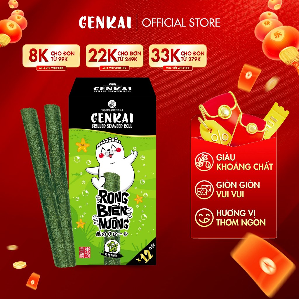 Snack Rong Biển Nướng Cuộn GENKAI Vị Tự Nhiên Hộp 43.2g (3.6g x 12 gói) | Shopee Việt Nam