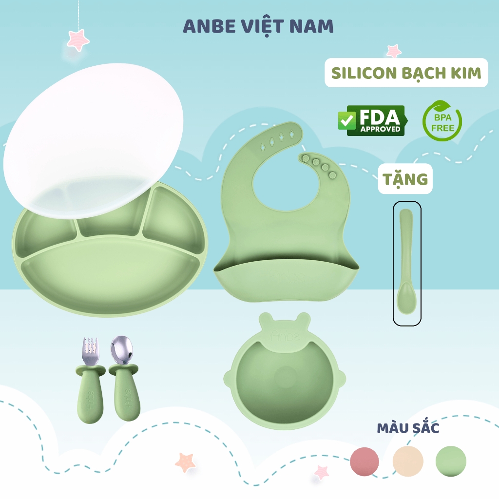 Set Bộ Khay Bát Chén Silicon Bạch Kim Thìa dĩa Inox 304 Ăn Dặm Cho Bé ...