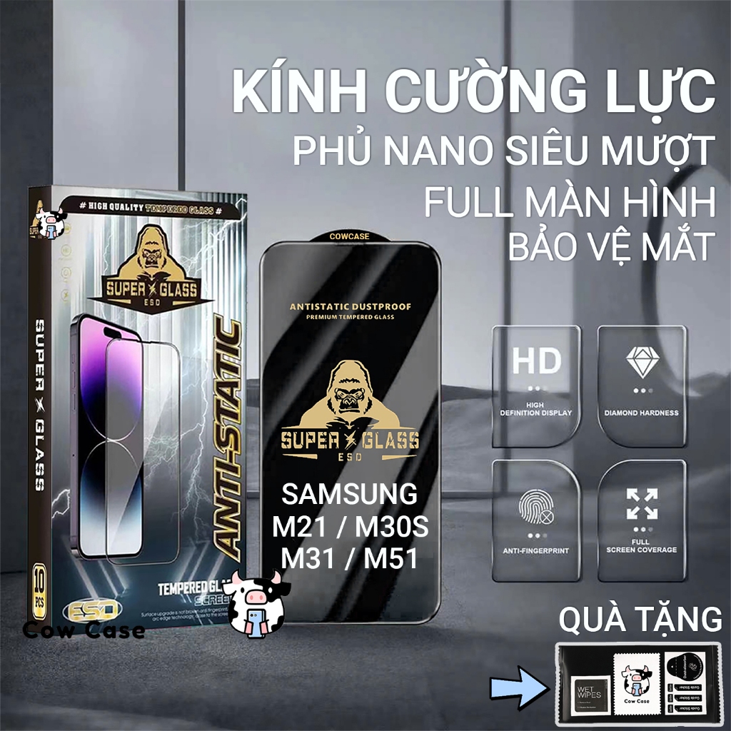 Cường lực Samsung M51, M21, M31, M30S Cow case full màn | Miếng kính dán bảo vệ màn hình cho ss ...