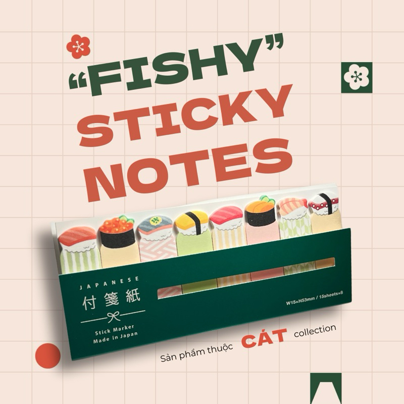 [CHÍNH HÃNG NHẬT BẢN] Bộ sticky notes 120 miếng in hình 8 loại sushi ...