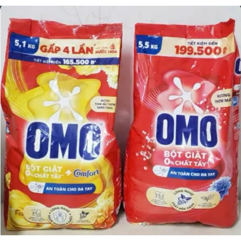 Bột giặt omo túi to 5.1kg/5,5kg/4,3kg/2,9kg/2,6kg/1,15kg comfort, hoa hồng pháp, không hương ...