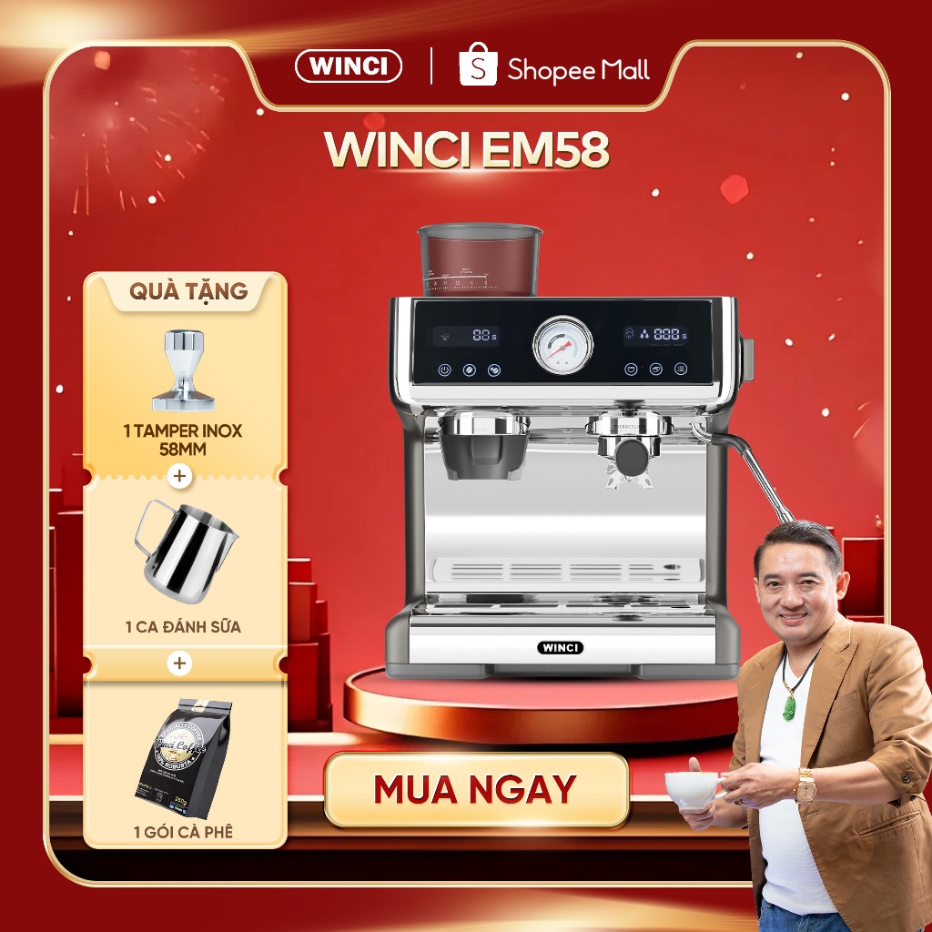 Máy Pha Cà Phê Tự Động Winci EM58, 20 Bar, Pha Espresso, Latte ...