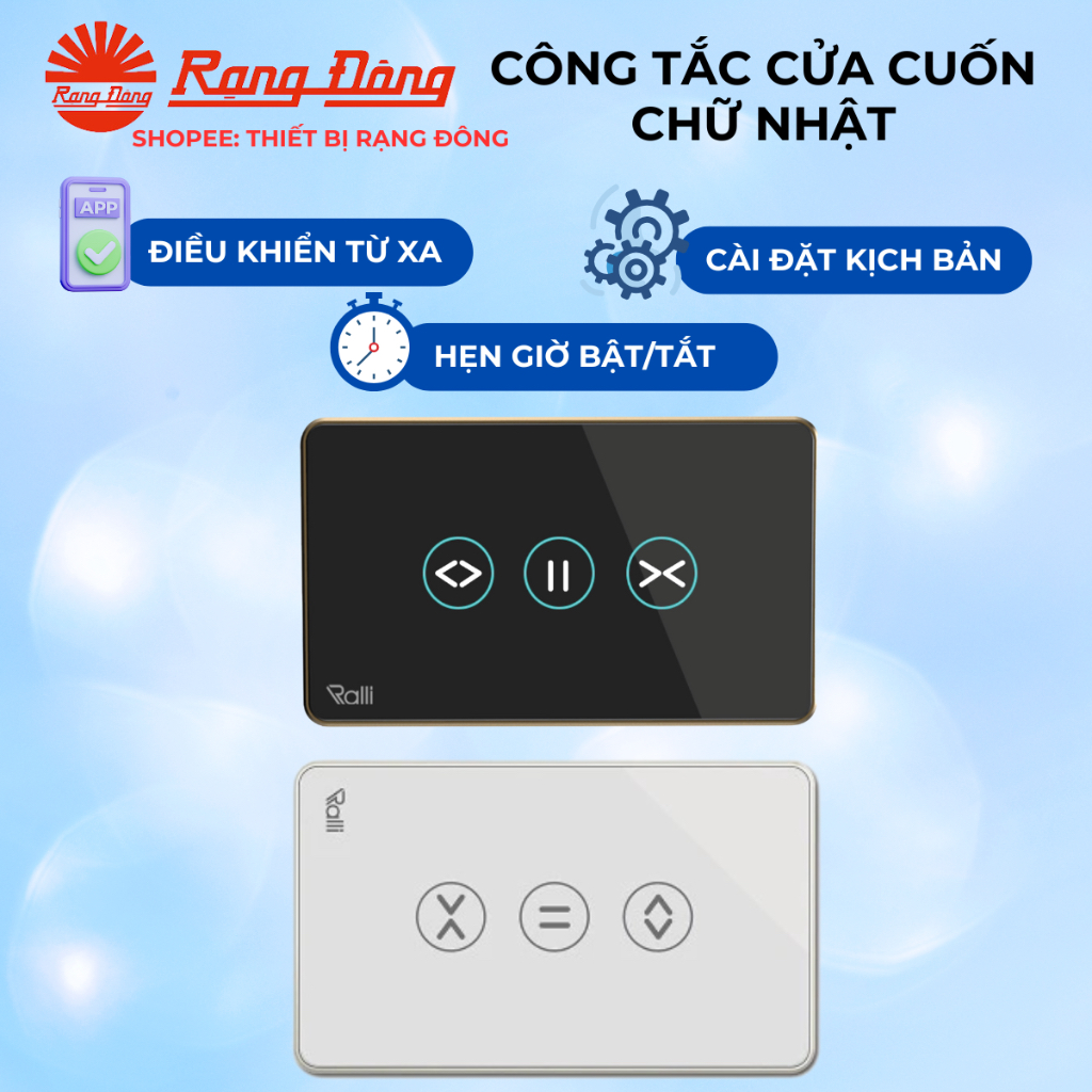 [2025 New] Công tắc cửa cuốn thông minh Wifi cảm ứng Rạng Đông chữ nhật Hẹn giờ Điều khiển qua ...