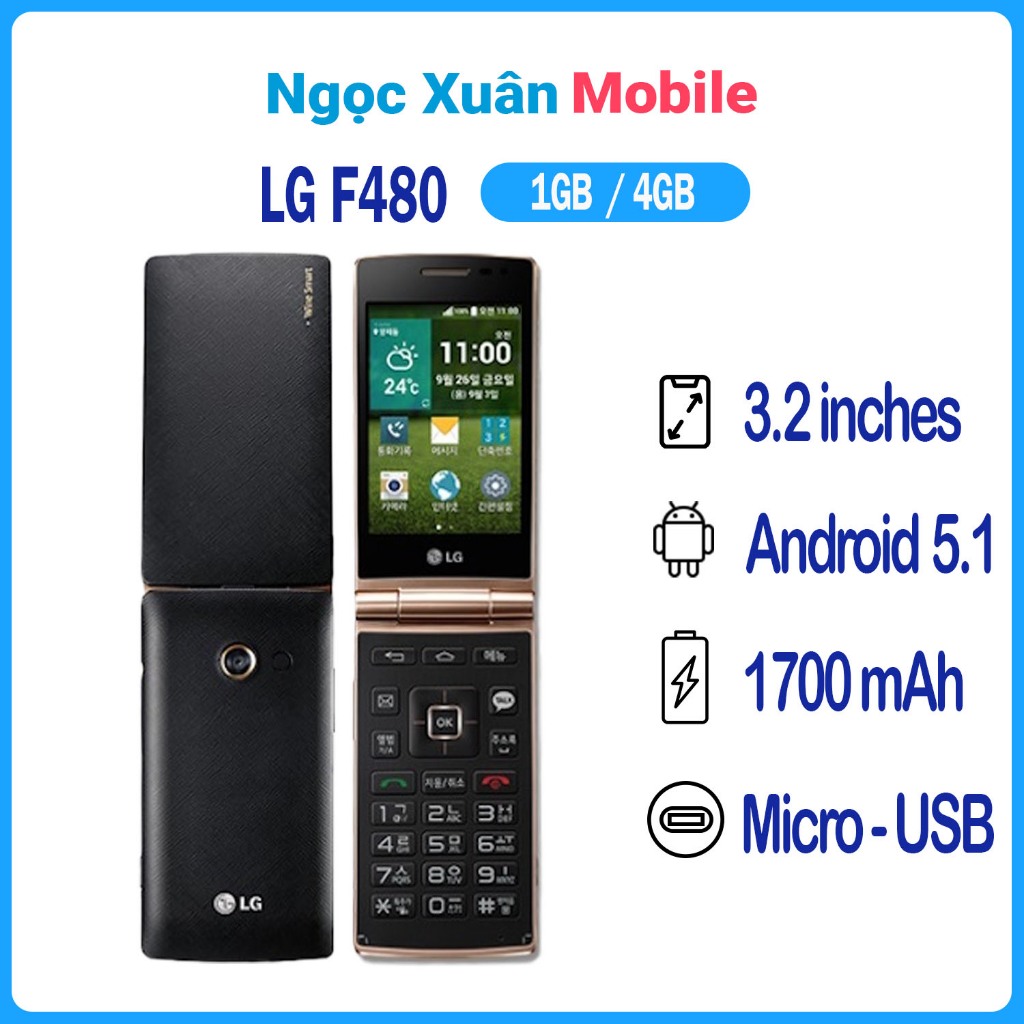 Điện thoại nắp gập LG Wine Smart F480L, T480K 1 Sim 4G - Máy đẹp 95% - 98% - wifi, màn hình cảm ...
