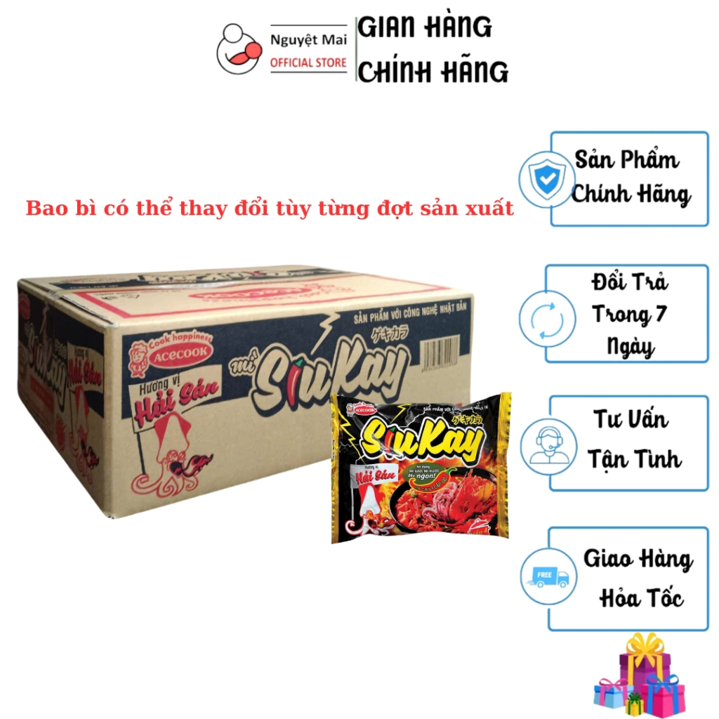 Mì ăn liền Siukay hương vị hải sản thùng 24 gói x 128g - Mì cay 7 cấp ...