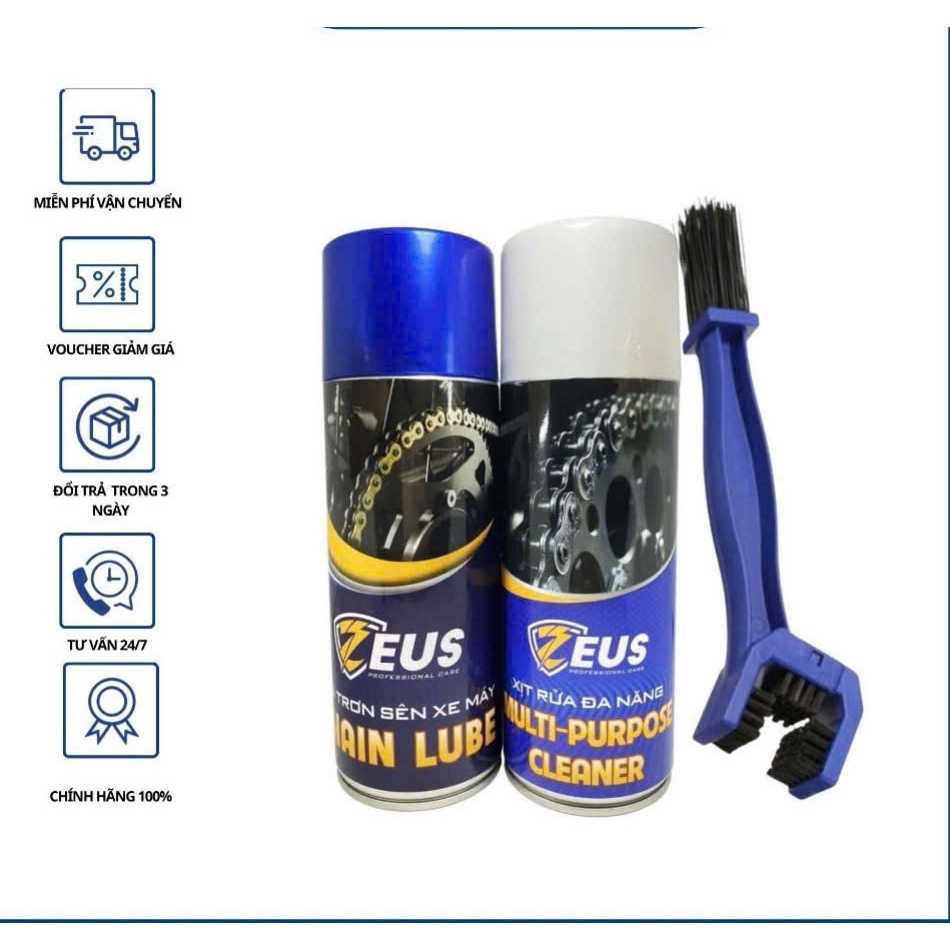 Dưỡng sên mỡ bò xanh Zeus Chain Lube X-Blue 400ml và rửa sên Zeus ...