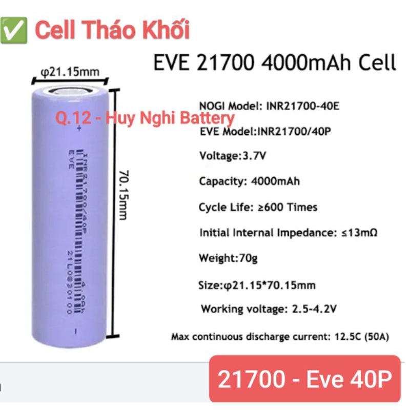 Cell 21700 Eve 40p Tháo Khối: 3.6v - Dung lượng (đã test) Trên 3950mah ...
