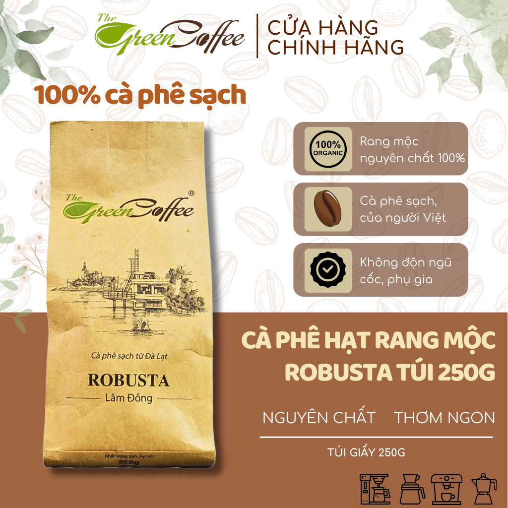 Cà Phê Hạt Rang Mộc Robusta Nguyên Hạt Chất Lượng Cao Gói 250g Đậm Đà ...