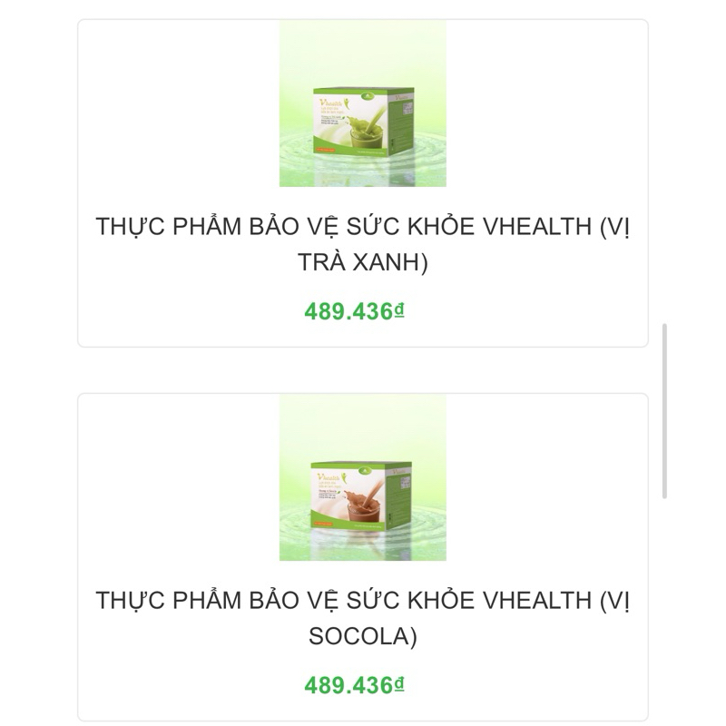 THỰC PHẨM BẢO VỆ SỨC KHỎE VHEALTH (VỊ TRÀ XANH VÀ SOCOLA) | Shopee Việt Nam