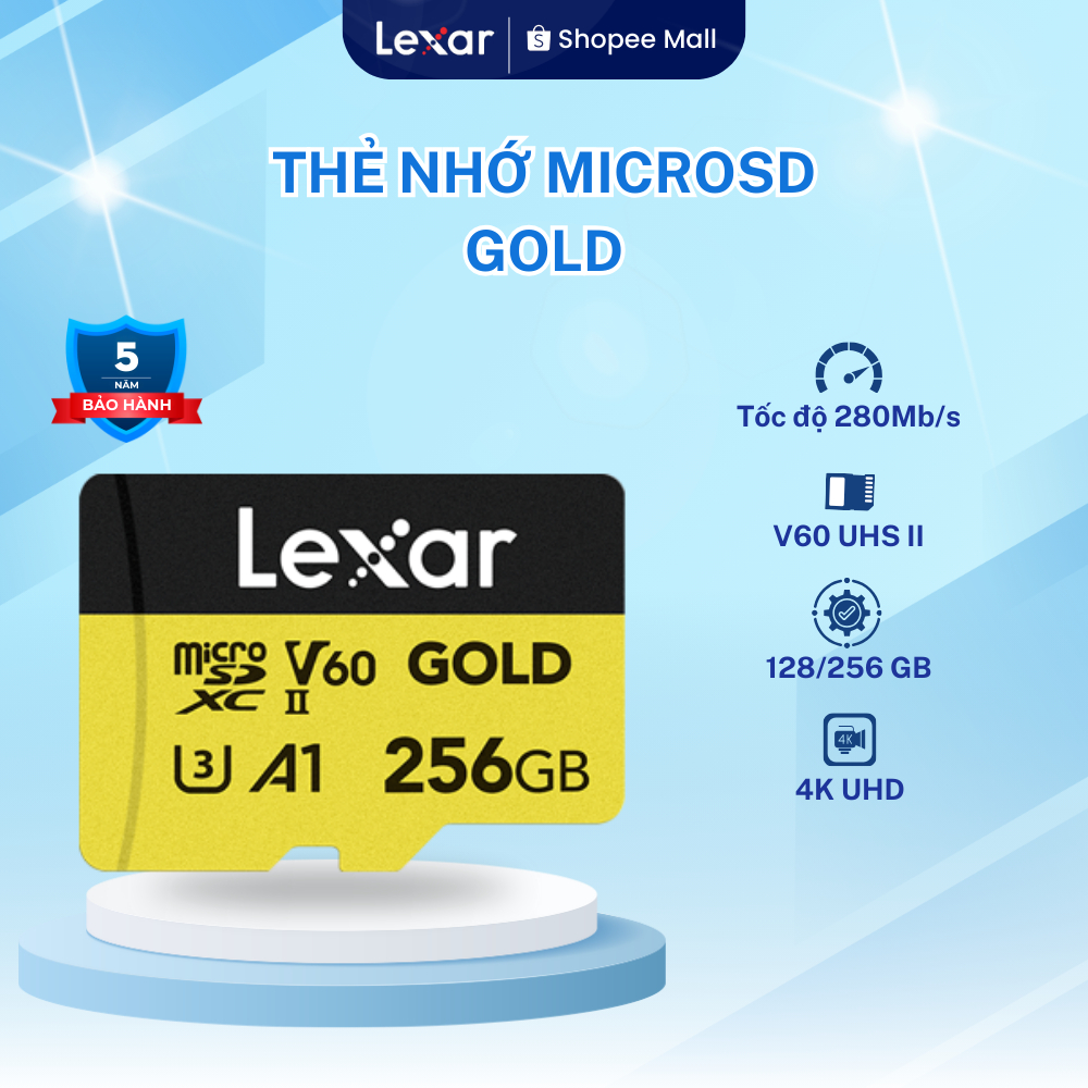 Thẻ nhớ MicroSDXC Lexar Gold Professional UHS-II V60 A1 U3 128GB/ 256GB, Tốc độ 280Mb/s, Bảo ...