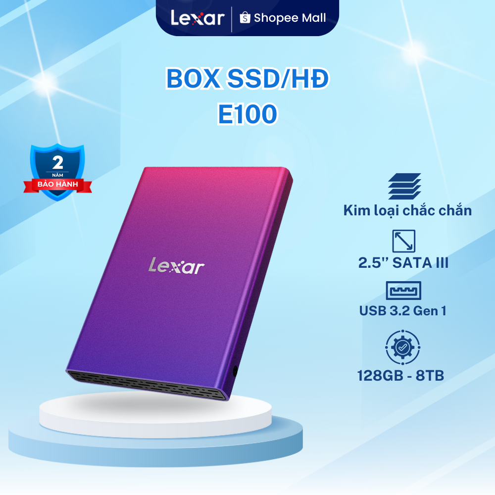 Box ổ cứng SSD/HDD Lexar E100 Sata III gắn SSD 2.5inch, Dung lượng tối ...