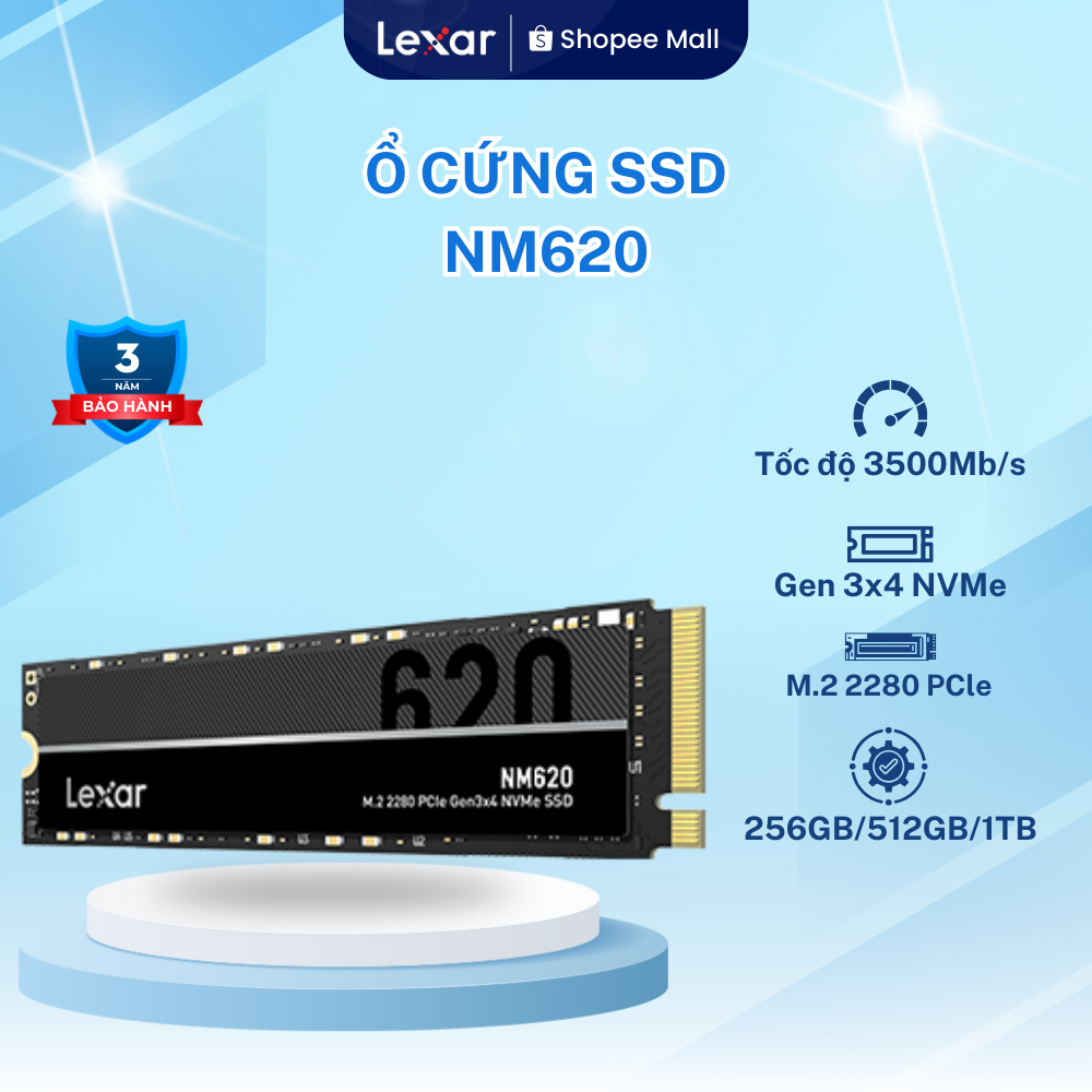 Ổ cứng SSD Lexar NM620 M.2 2280 Gen3x4 NVMe 256GB/ 512GB/ 1TB/ 2TB, Tốc ...