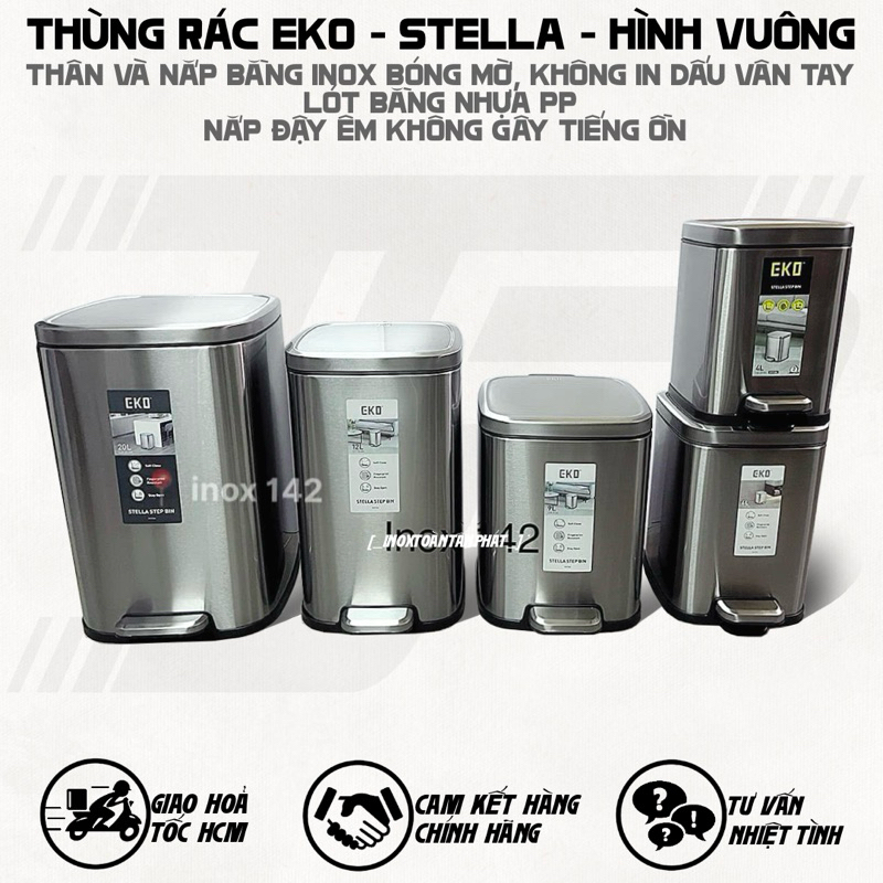 Thùng Rác EKO - STELLA Hình Vuông - Thùng Rác Inox Ko In Dấu Vân Tay | Shopee Việt Nam