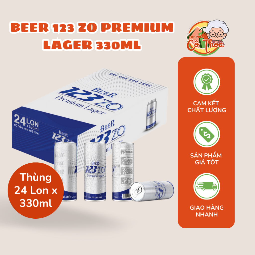 ĐỘ CỒN 4.7% - Bia 123 ZO Premium Lager 330ml x Thùng 24 Lon Cao ...