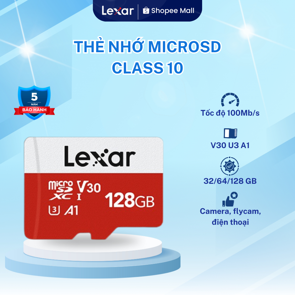 Thẻ nhớ MicroSD Lexar 32GB/ 64GB/128GB class 10, tốc độ 100MB/s, kèm ...