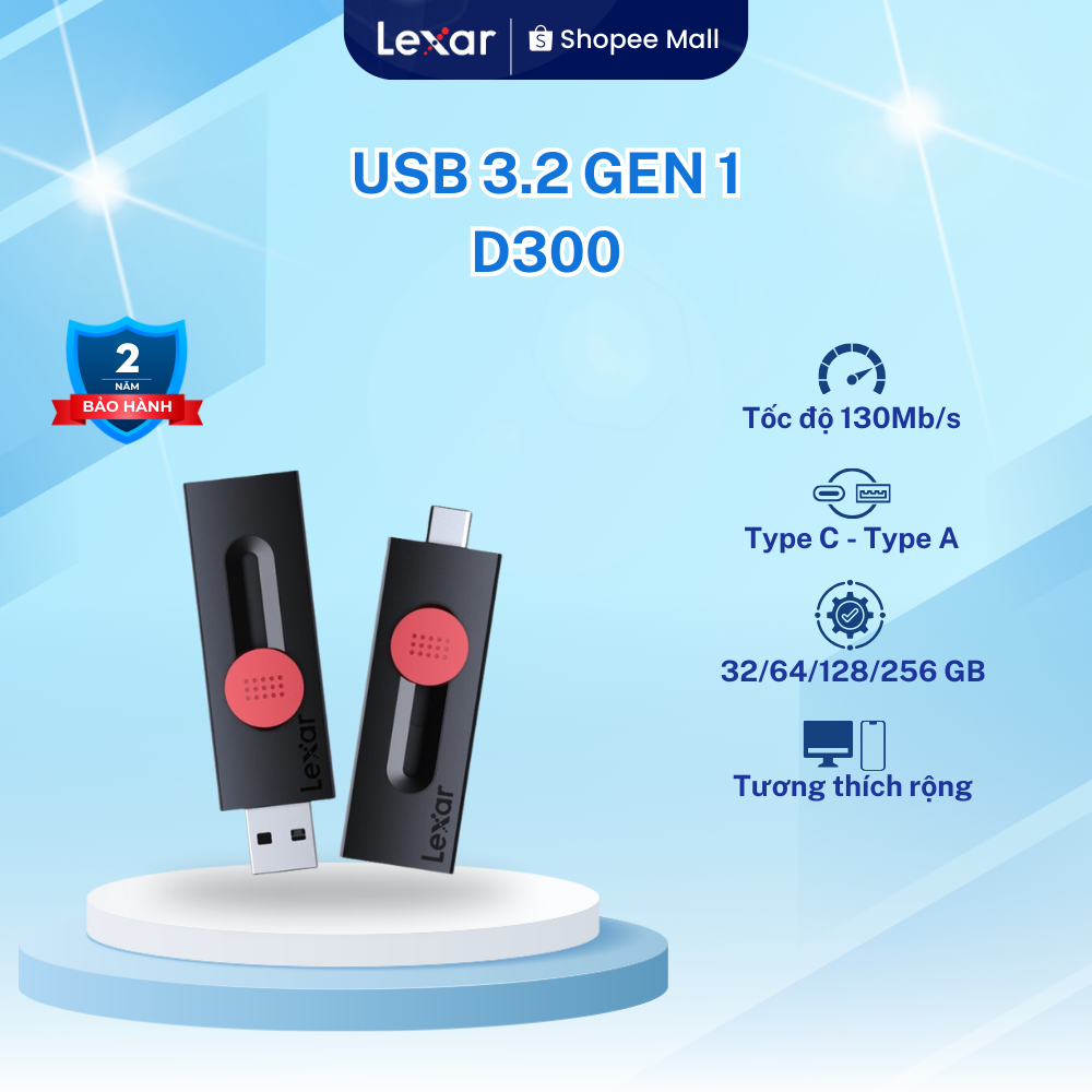USB Lexar D300 32GB/ 64GB/ 128GB/ 256GB, Chuẩn USB 3.2, Tốc độ đọc ...