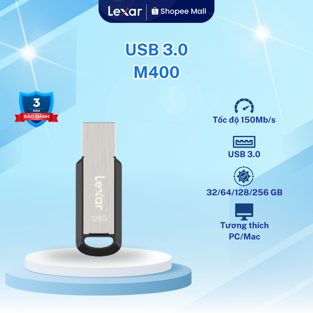 USB 32GB/ 64GB/ 128GB Lexar M400 Flash Drive 3.0, Tốc độ đọc 150MB/s, Nhỏ gọn, Tương thích PC ...