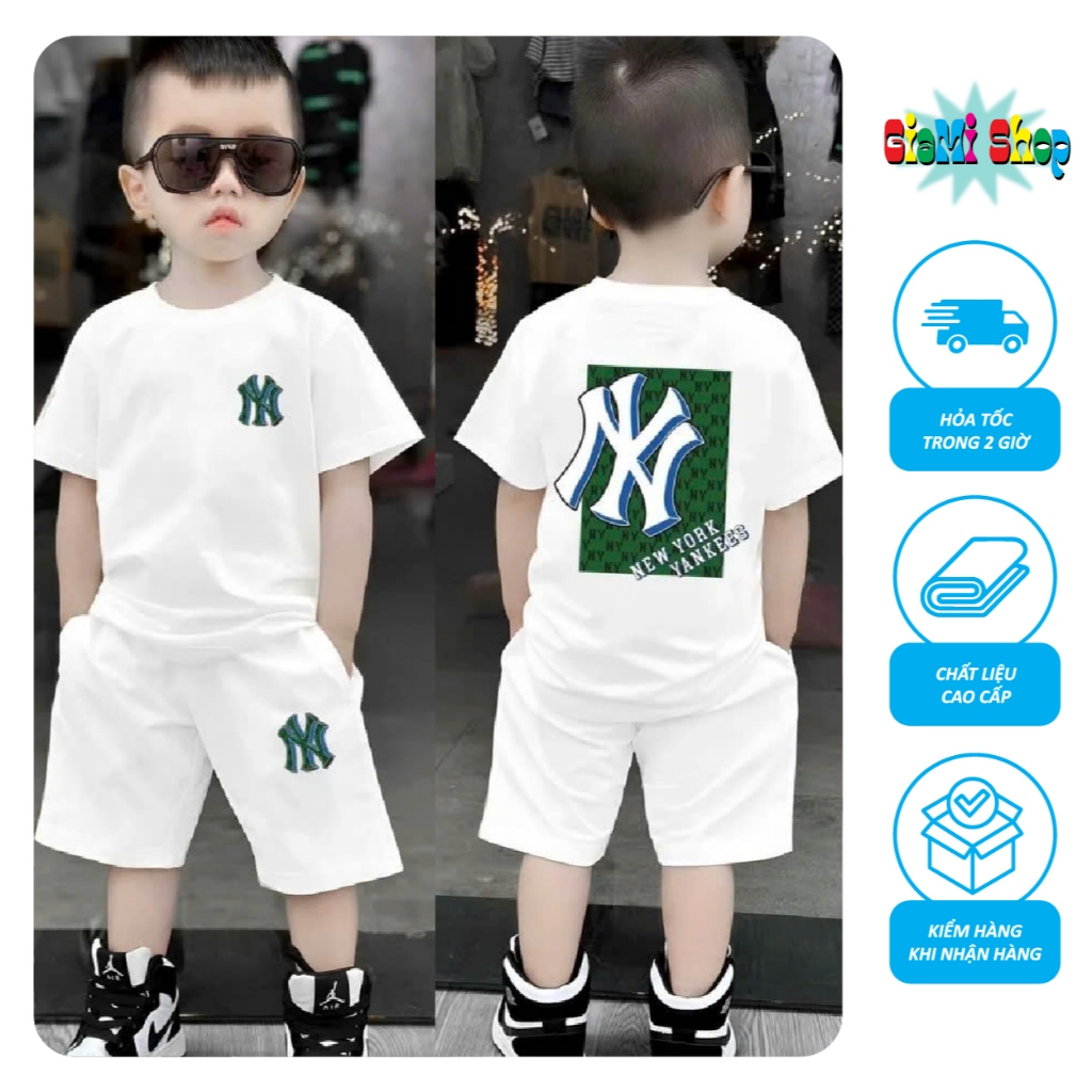 Bộ đồ bé trai chất liệu thun cotton in NY XANH co giãn 4c cực hot cho ...
