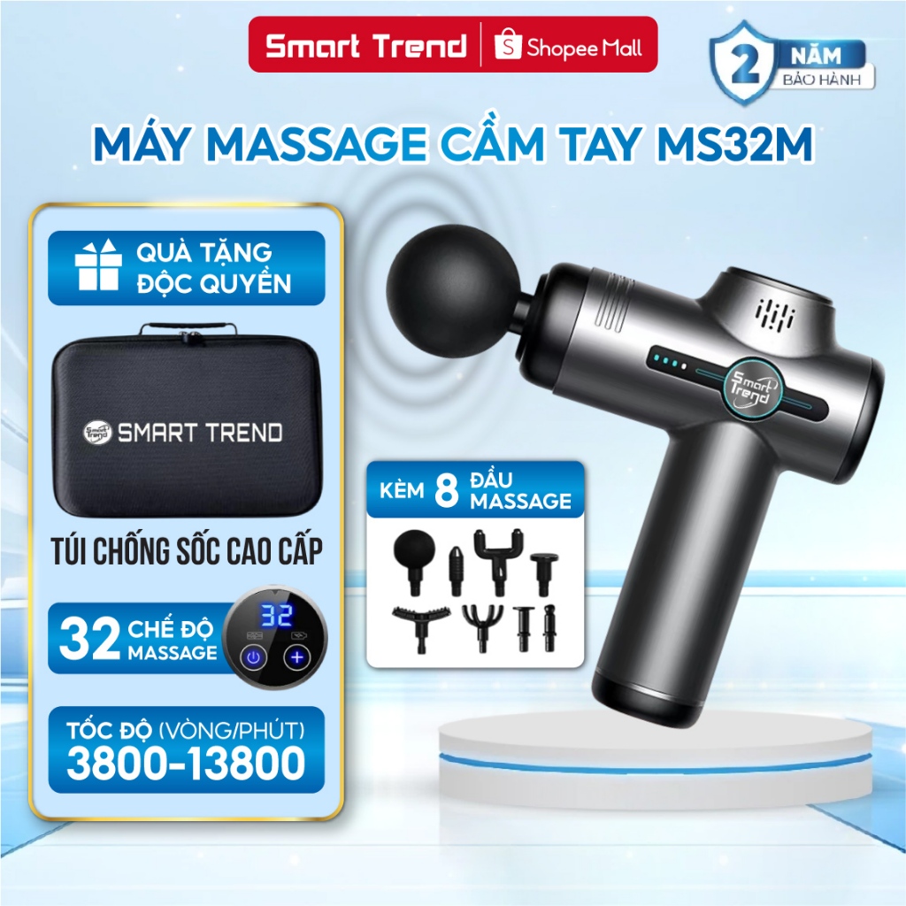 Máy massage cầm tay chính hãng SMART TREND PREMIUM 32 mức đấm cực mạnh, máy massage cổ vai gáy ...