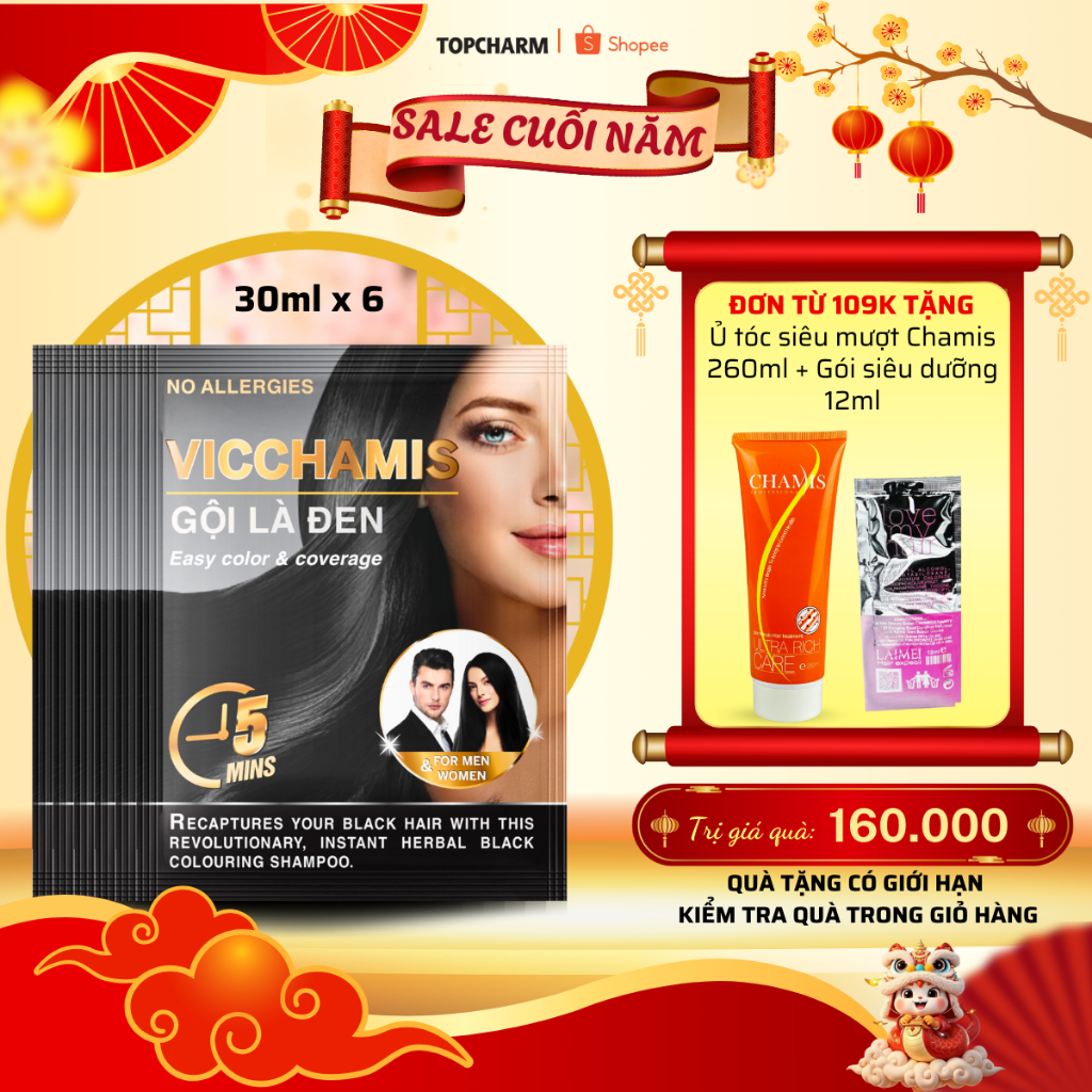 Dầu gội phủ bạc gội là đen VICCHAMIS - Dầu gội đen tóc óng mượt, phủ ...