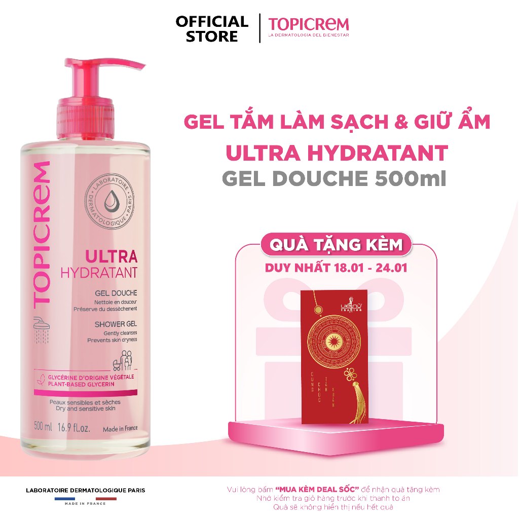 Gel tắm siêu dưỡng ẩm TOPICREM ULTRA HYDRATANT GEL DOUCHE 500ml giữ ẩm ...
