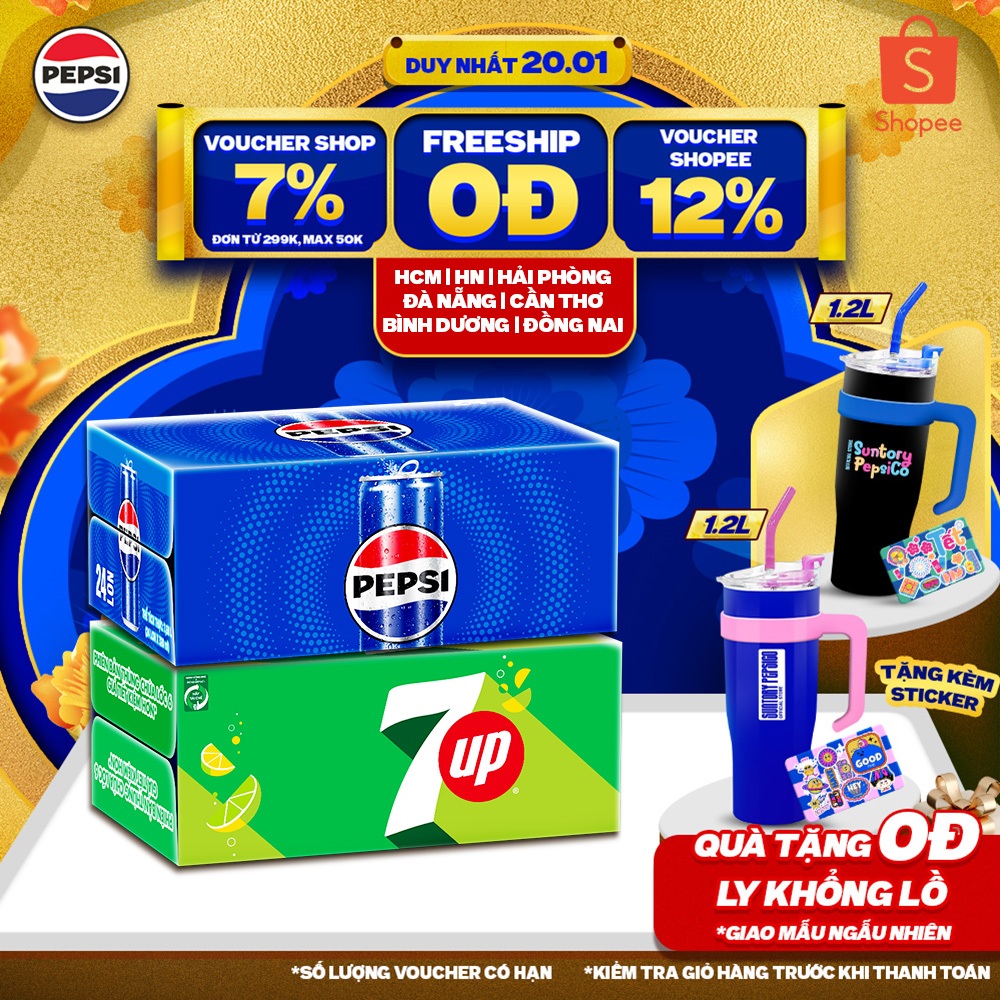 [Giao sau Tết]Combo Bung Xõa Cực Đã - 1 Thùng Pepsi & 1 Thùng 24 Lon 7Up (320ml/lon hoặc 350ml ...
