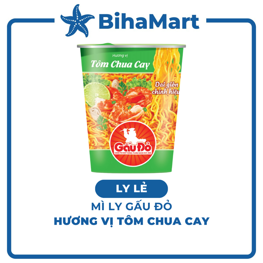 [LY LẺ] - ASIAFOODS - Mì ly Gấu Đỏ Tôm chua cay, Mì ly Gấu Đỏ hương vị Tôm chua cay, Mì ly tôm ...