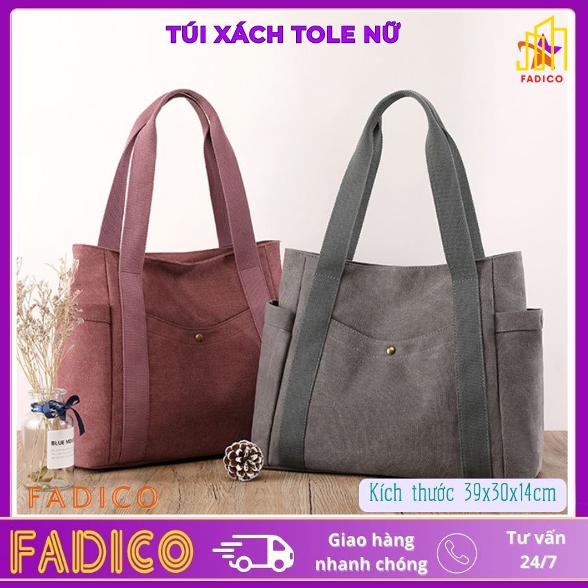 Túi tole nữ,túi đeo vai nữ vải canvas, Kích thước 39x30x14cm,phù hợp đi ...