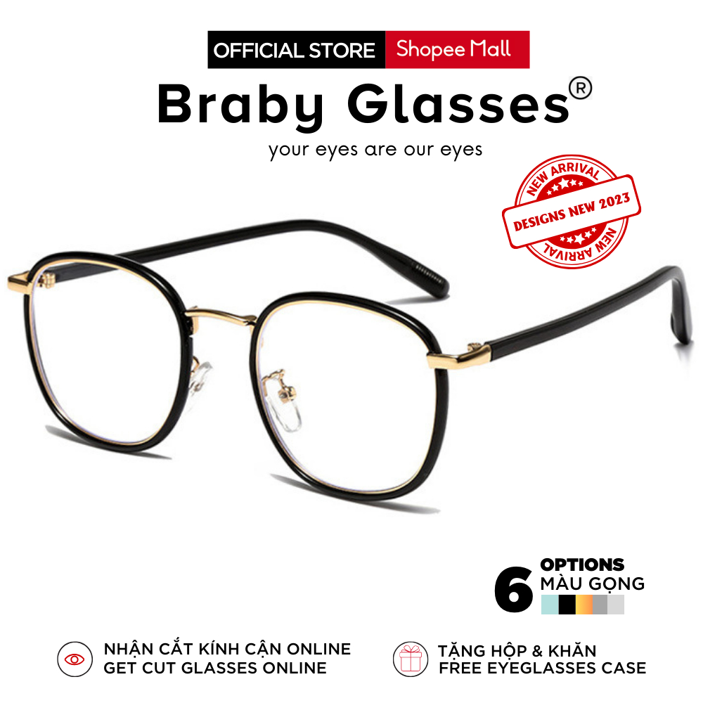 Gọng kính cận nam nữ Braby Glasses mắt kính tròn gọng kính kim loại màu sắc thời trang MK102 ...
