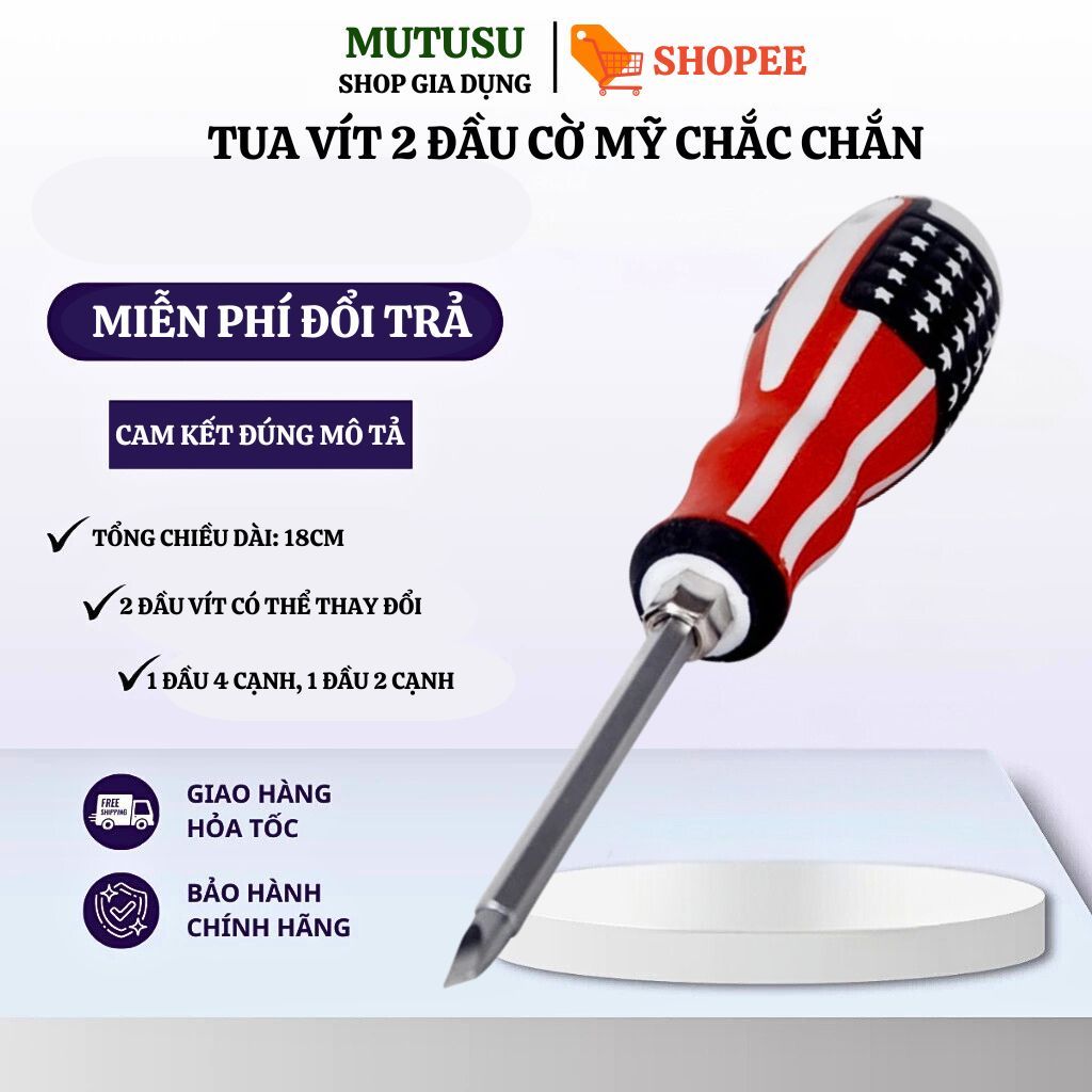 Tua vít 2 trong 1 - Tua Vít Cờ Mỹ, chiều dài vít 250 mm, dùng chất liệu ...