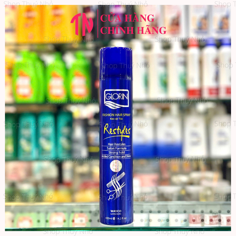 Keo xịt tóc tạo kiểu tóc Glorin Xanh loại cứng giữ nếp cả ngày 420ml ...