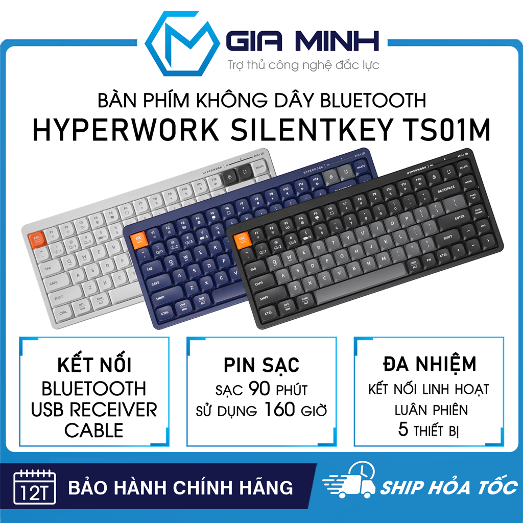 Bàn Phím Không Dây Bluetooth HyperWork SilentKey Mini TS01M - Xài Pin Sạc - Hàng Chính Hãng ...