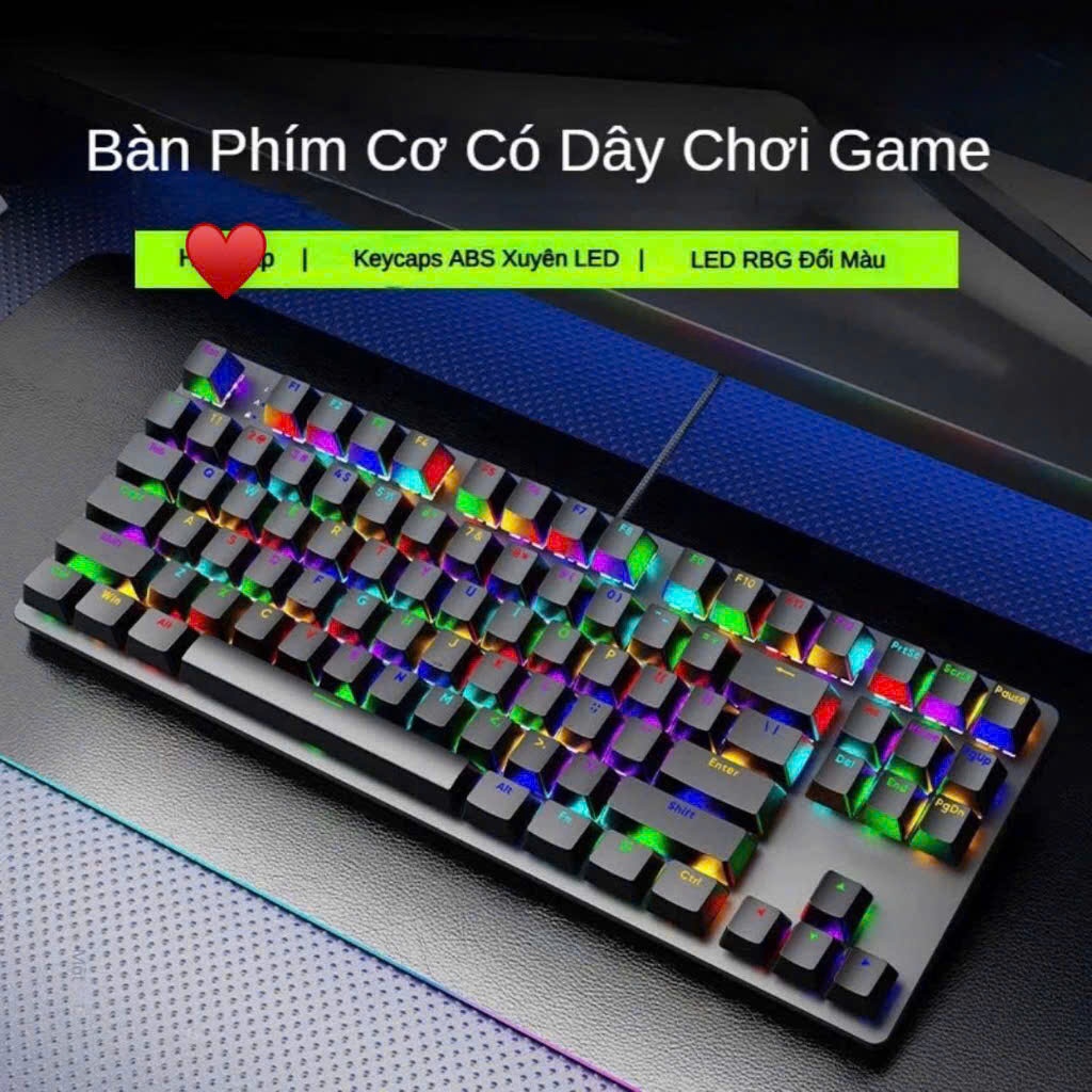 Bàn phím cơ 87 phím led RGB có 19 chế độ led, 8 màu sắc 1 phím trục ...