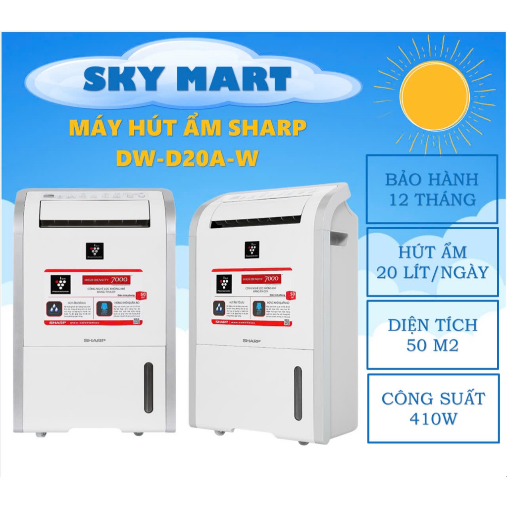 Máy hút ẩm Sharp DW-D20A-W 50m2 hút ẩm 20L/ngày, DW-D12A-W 25m2 hút ẩm 12L/ngày, chính hãng, bảo ...
